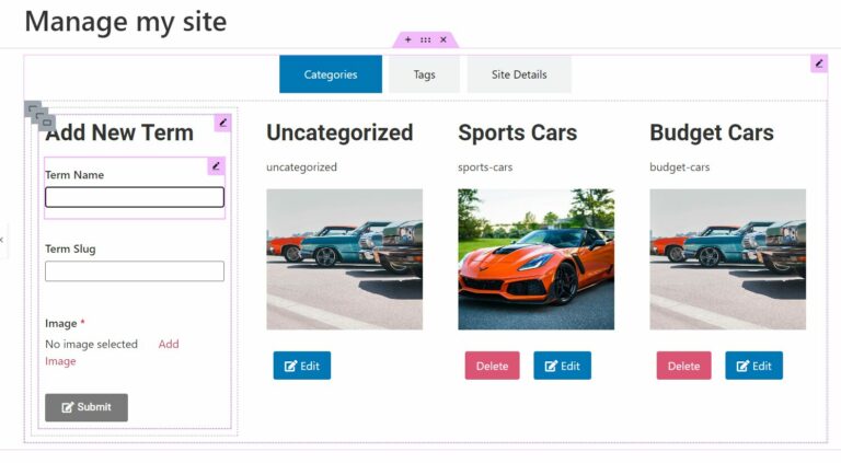 Elementor Frontend Dashboard with Frontend Admin - Categories and Tags Page - DynamiApps